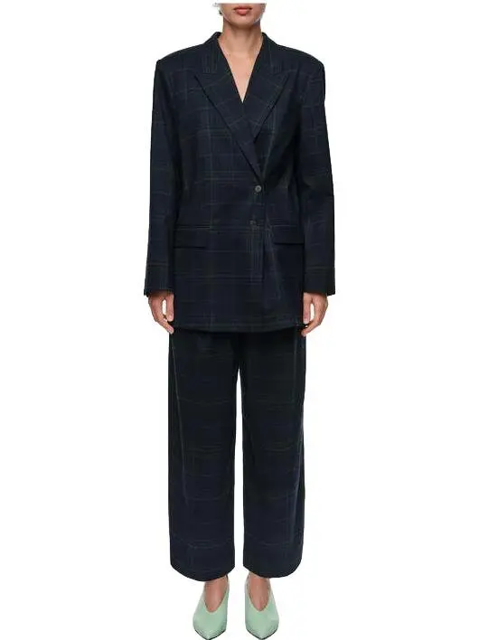 Bimba Y Lola Checked Barrel-leg Trousers - Navy