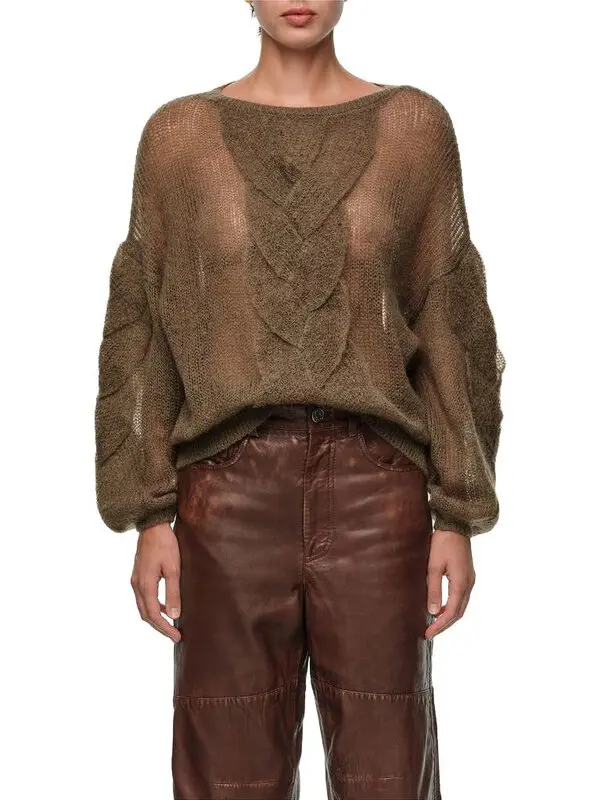 Bimba Y Lola Mohair Cable Knit Sweater - Olive