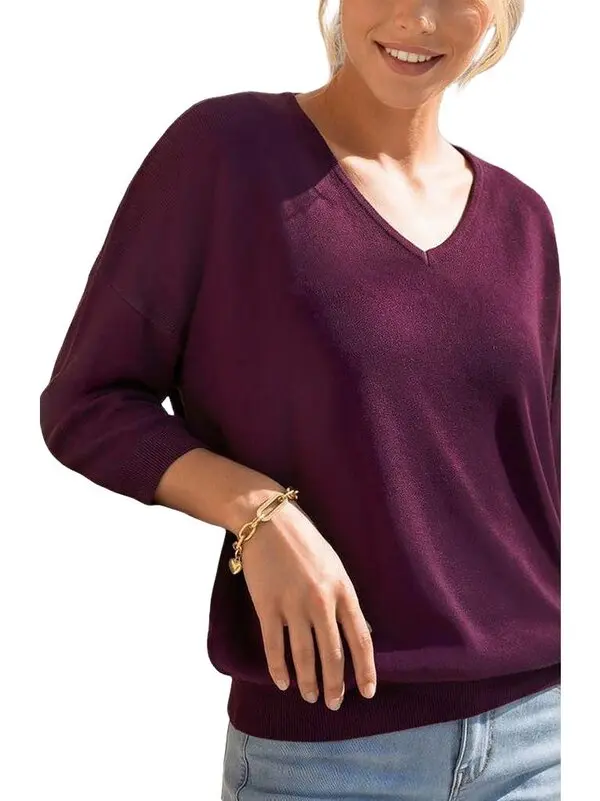 LASCANA Drop Shoulder V-neck Sweater - Wine
