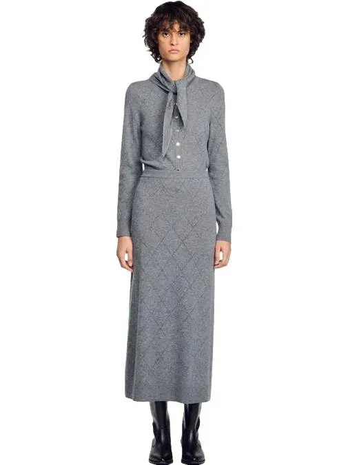 Sandro Pointelle Knit Maxi Skirt - Grey