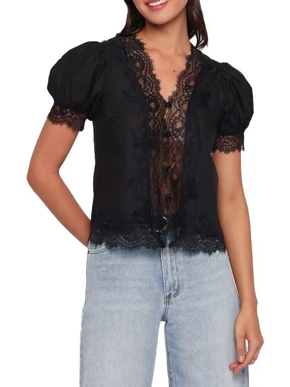 PETAL & PUP Bilson Lace Trim Cotton Top - Black