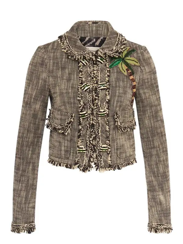 MAISON COMMON Cotton Jacket With Palm Embroidery And Fringes - Black/sand