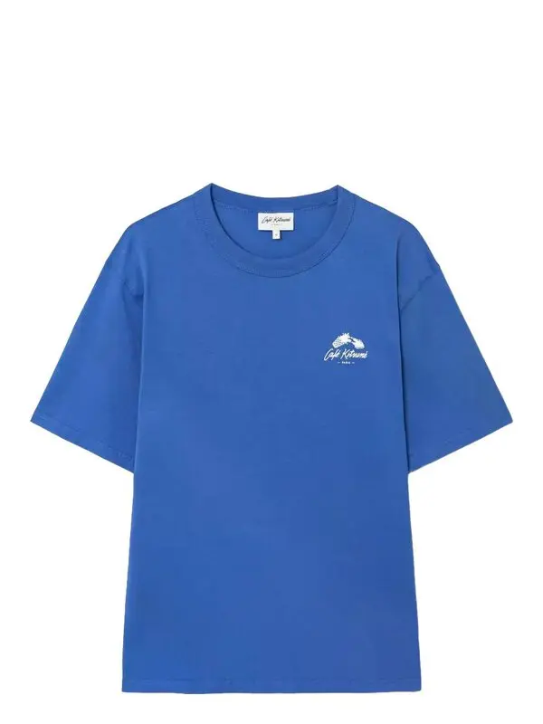 CAFÉ KITSUNÉ Logo-print Cotton T-shirt - Blue