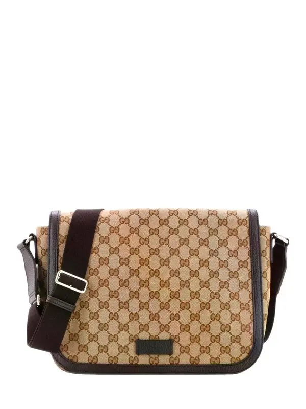 Gucci Flap Messenger Bag Gg Canvas Medium Crossbody Bag - Brown