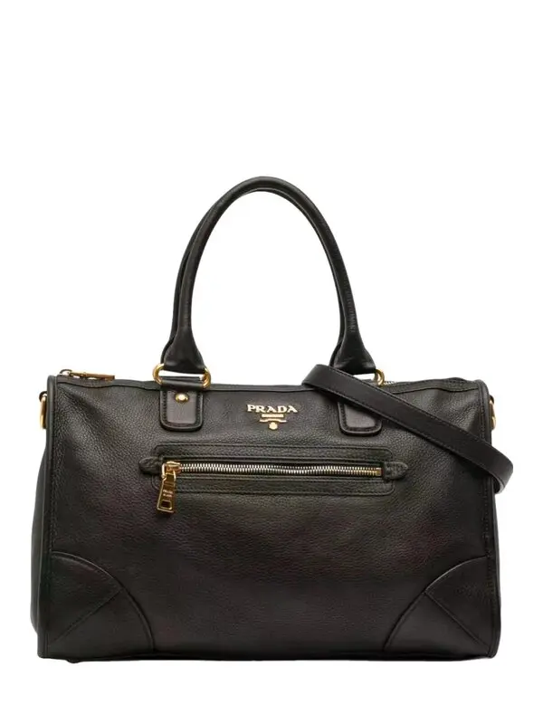 Prada 2010-2026 Vitello Daino Zip Top Satchel - Black