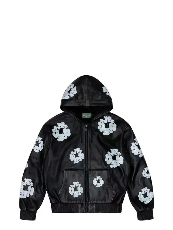 DENIM TEARS Cotton Wreath Leather Hoodie - Black