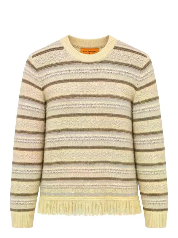 Guest In Residence Striped Fringe-trimmed Sweater - Neutrals