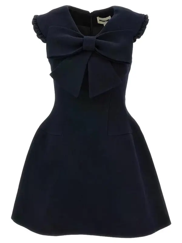 SHUSHU/TONG Bow-detail Ruffled-trim Dress - Blue