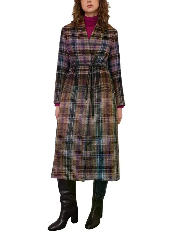 OTTOD'AME Check-pattern Belted Coat - Brown