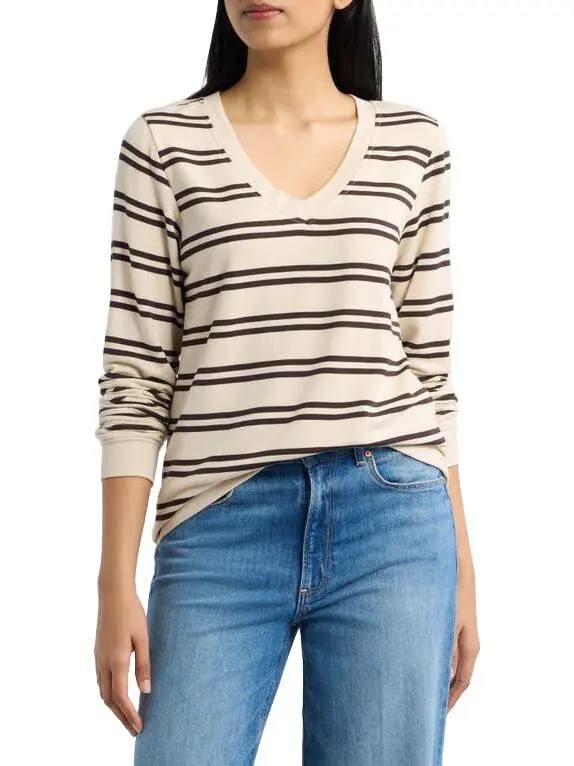 THREADS 4 THOUGHT Edwina Barbados Stripe Feather Fleece Sweatshirt - Tapioca/cocoa