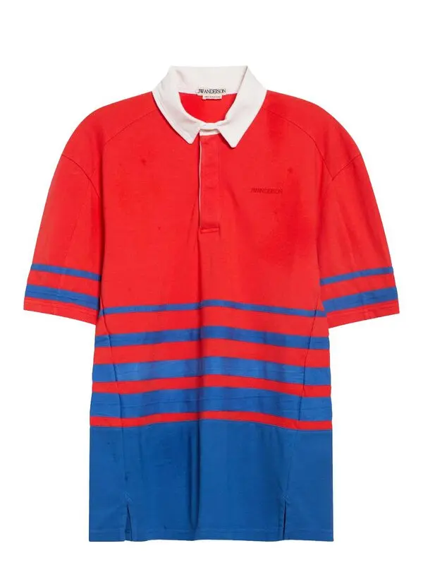 JW Anderson Stripe Short Sleeve Polo - Red/blue