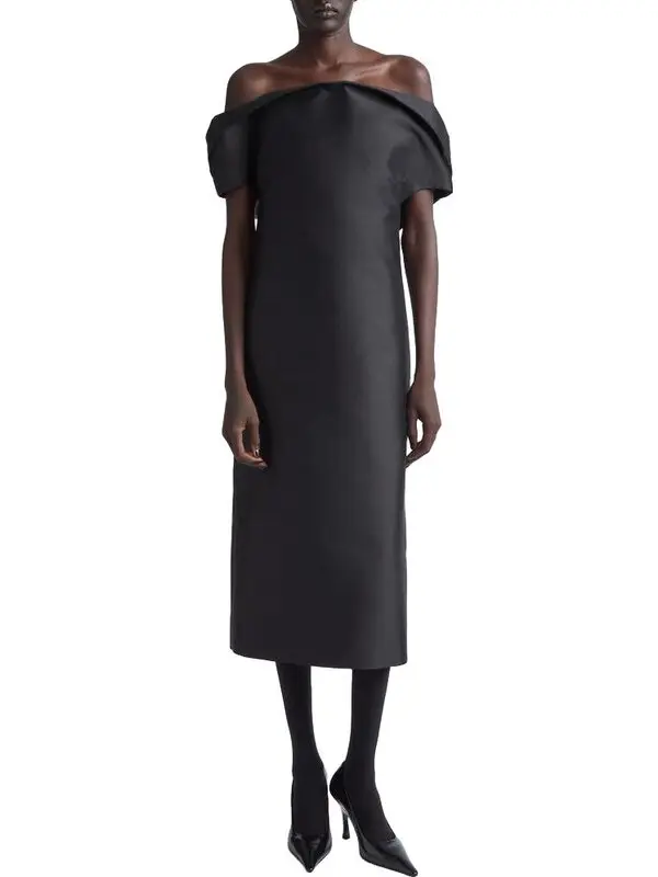 JIL SANDER Off The Shoulder Corset Silk & Wool Dress - Black