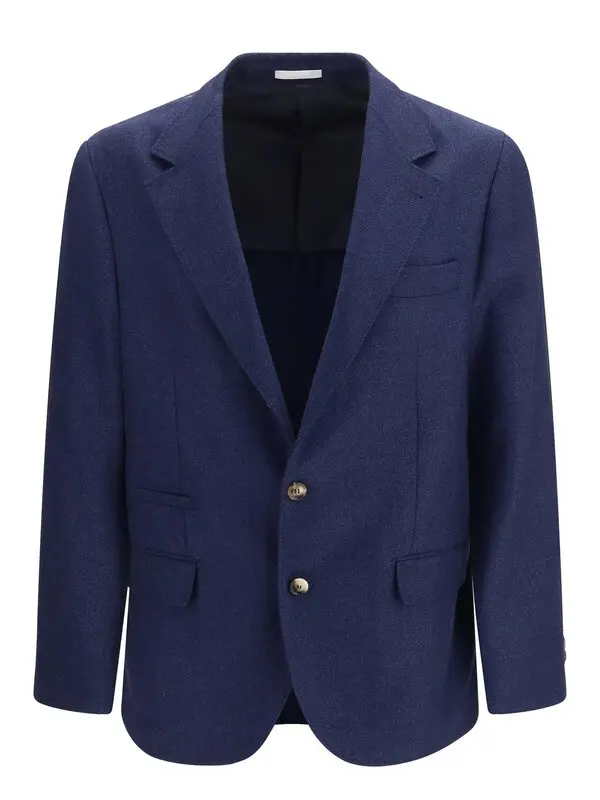 Brunello Cucinelli Single Breasted Wool Blazer - Blue