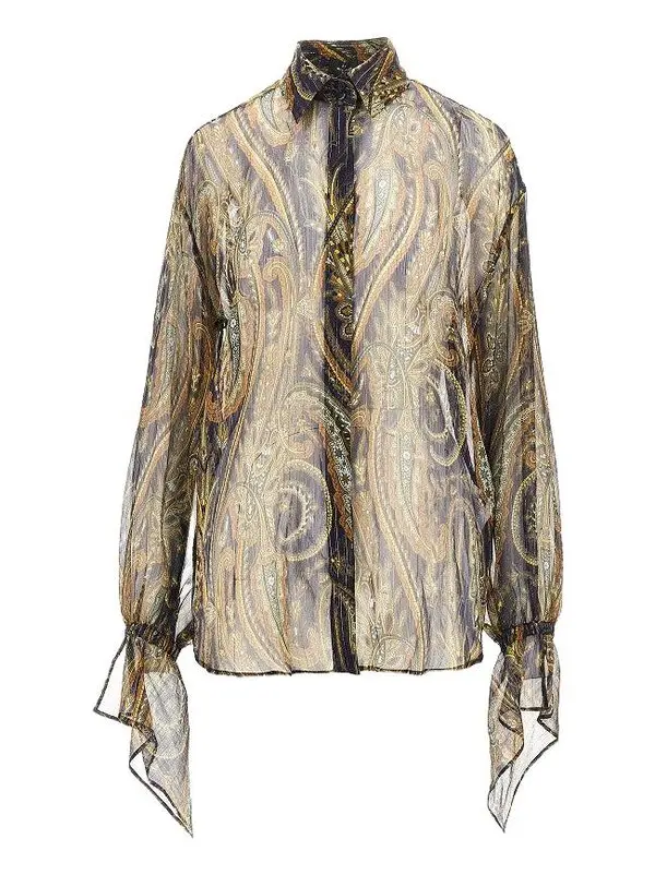 Etro Lurex Pinstriped Paisley Silk Shirt - Multicolor