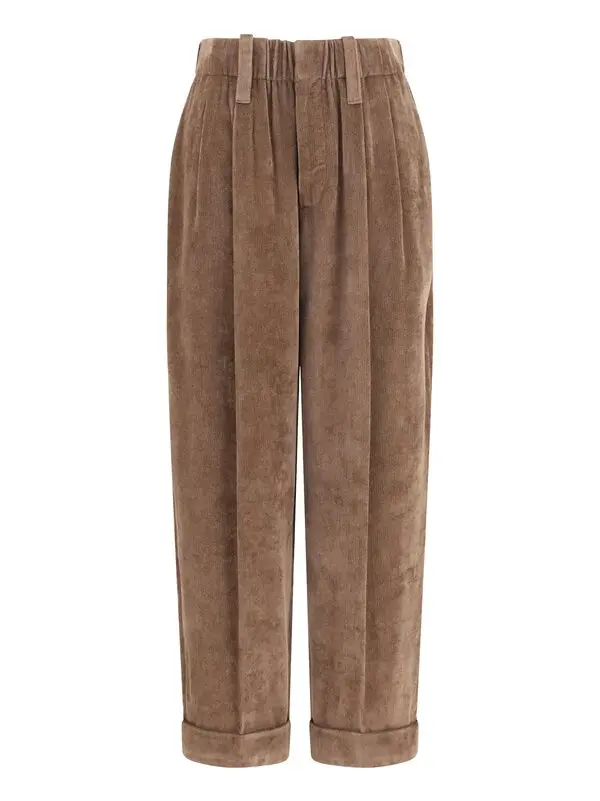 Brunello Cucinelli Elasticated Viscose And Cashmere Pants - Brown