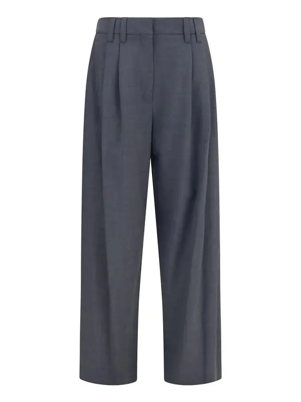Brunello Cucinelli Tropical Wool Tailored Pants With Monili Detail - Gray