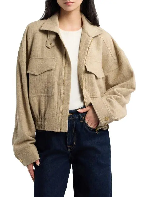ROWING BLAZERS Herringbone Funnel Neck Wool Blend Jacket - Camel