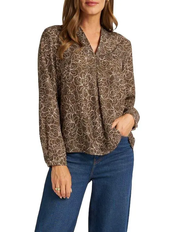 Matty M. Kensal Floral Print V-neck Long Sleeve Top - Moss/blush