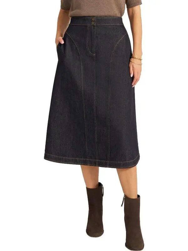 Matty M. Lynn Seamed Midi Skirt - Denim