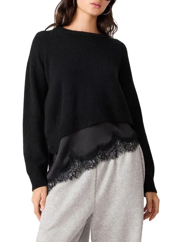 Steve Madden Aries Lace Hem Sweater - Black