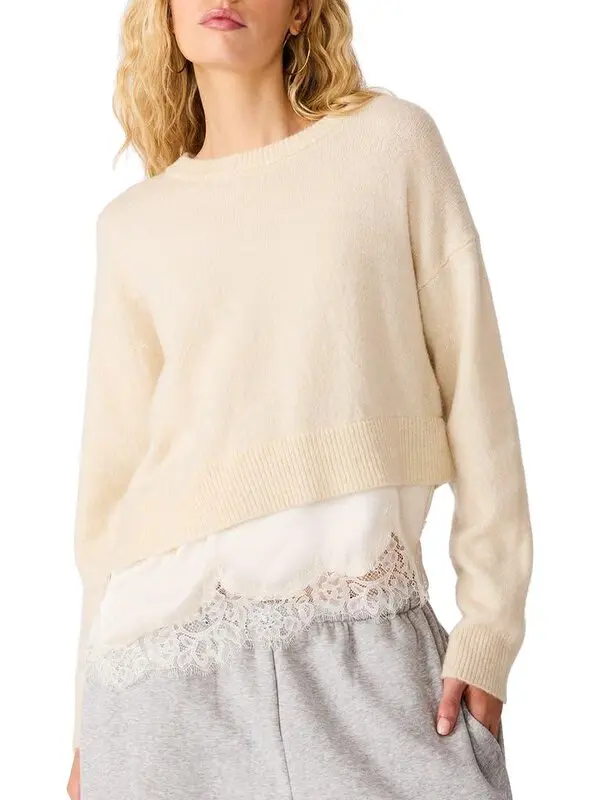 Steve Madden Aries Lace Hem Sweater - Cream