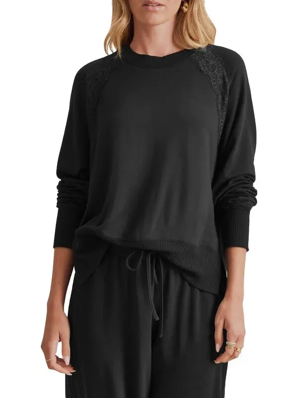 Splendid Lace Trim Sweatshirt - Black