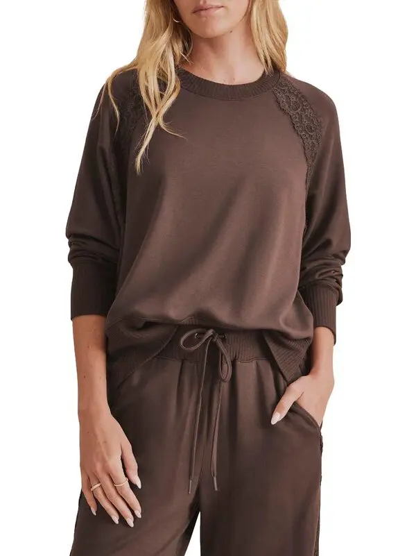 Splendid Lace Trim Sweatshirt - Java Brown