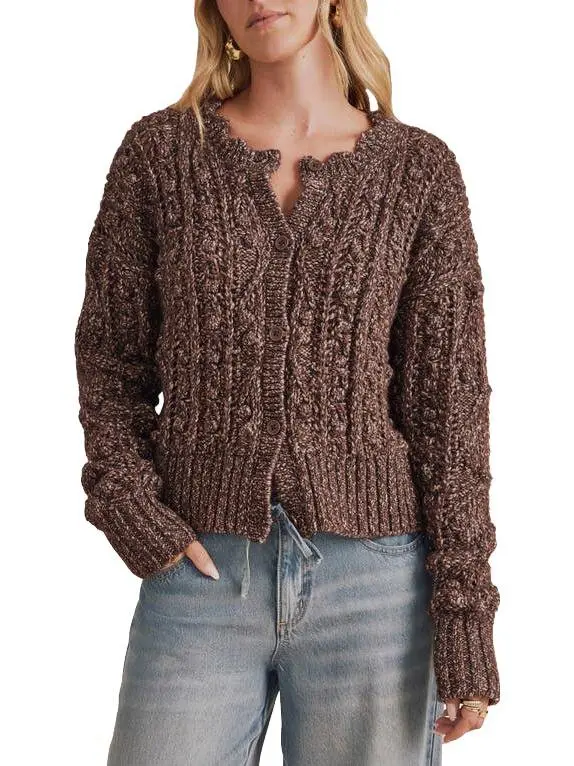 Splendid Hartford Pompom Cotton Blend Cardigan - Java Brown