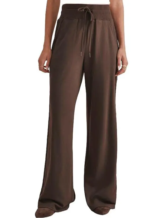 Splendid Lace Trim Drawstring Pants - Java Brown