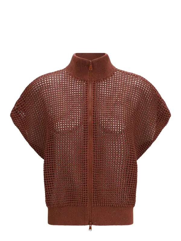 Brunello Cucinelli Cotton Mesh Cardigan With Dazzling Details - Multicolor