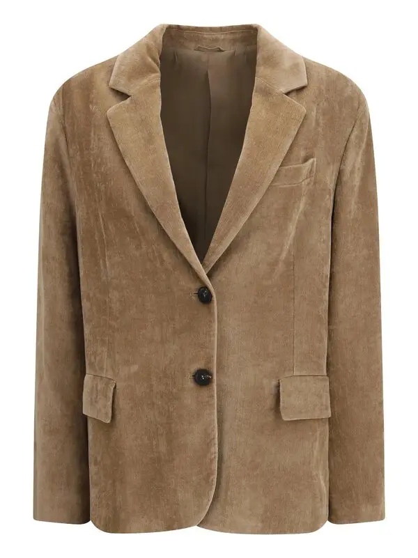 Brunello Cucinelli Fluid Corduroy Jacket With Monile - Cream
