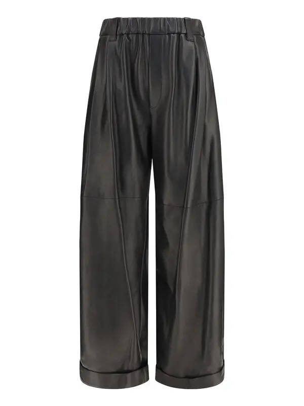 Brunello Cucinelli Baggy Nappa Leather Pants - Black
