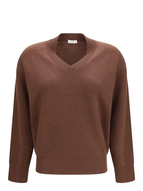 Brunello Cucinelli V-neck Sweater - Chestnut