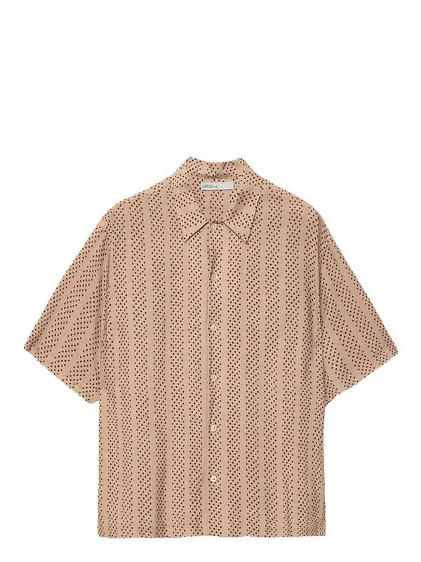 ALLSAINTS Quasar Graphic-print Linen-blend Shirt - Camel/red