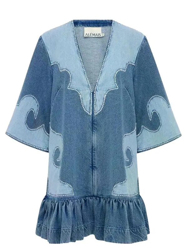 ALEMAIS Jesse Ruffled Patchwork Mini Dress - Blue