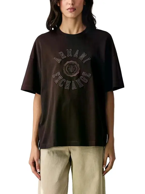 Armani Exchange Logo-embroidered T-shirt - Brown