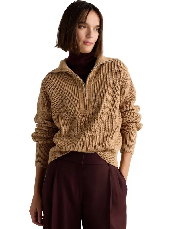 Quince Collared Quarter Zip Sweater - Camel