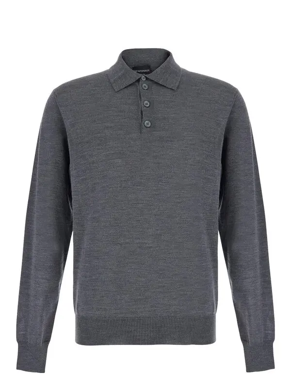 Emporio Armani S Polo Collar Shirt With Embroidered Logo And Patch Details - Grey