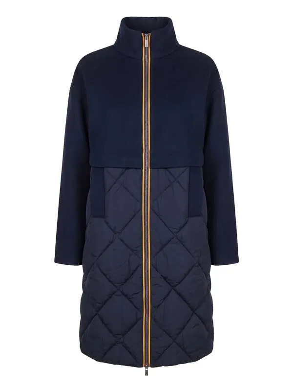 K-WAY Long Quilted Mixed-media Coat - Blue Depth