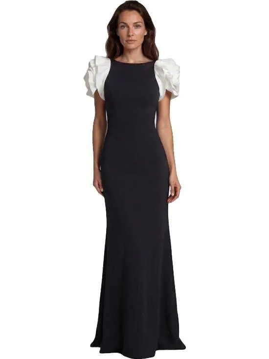 Rene Ruiz Collection 3d Floral Sleeve Fit And Flare Gown - Black