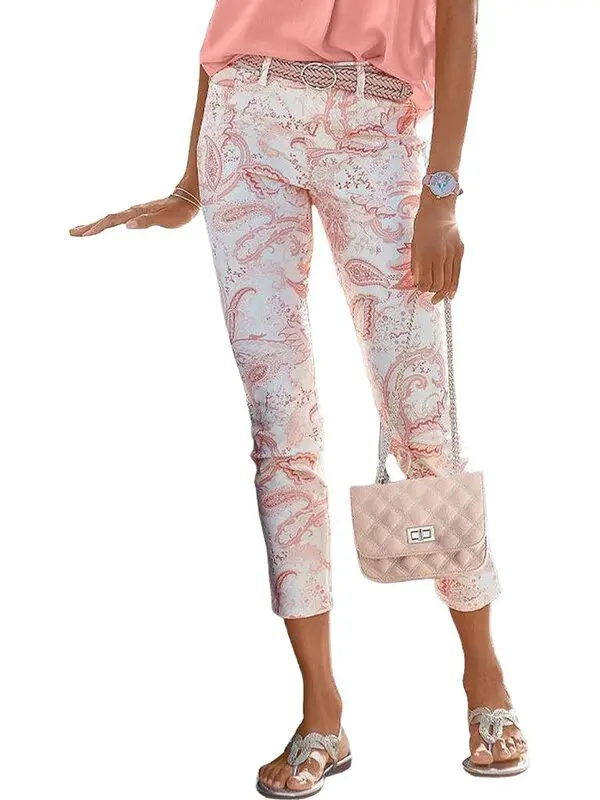 LASCANA Skinny Leg Cropped Pants - Coral-patterned