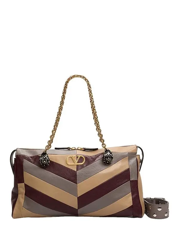 Valentino Garavani Vlogo Chevron Patchwork Leather Shoulder Bag - Multi