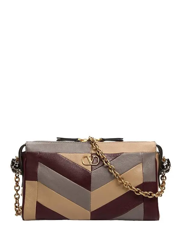 Valentino Garavani Vlogo Chevron Patchwork Leather Shoulder Bag - Multi