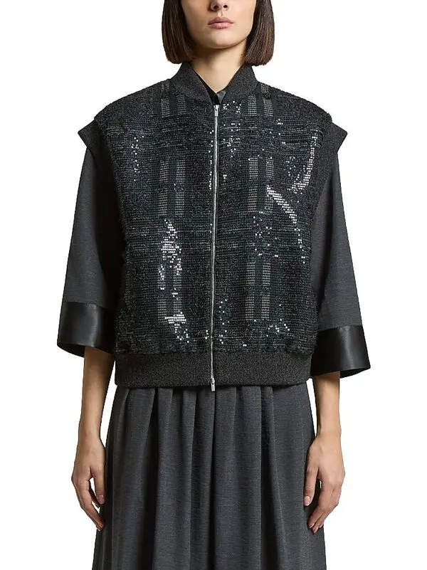 Peserico Sequin Zip Front Waistcoat - Eclipse Gray