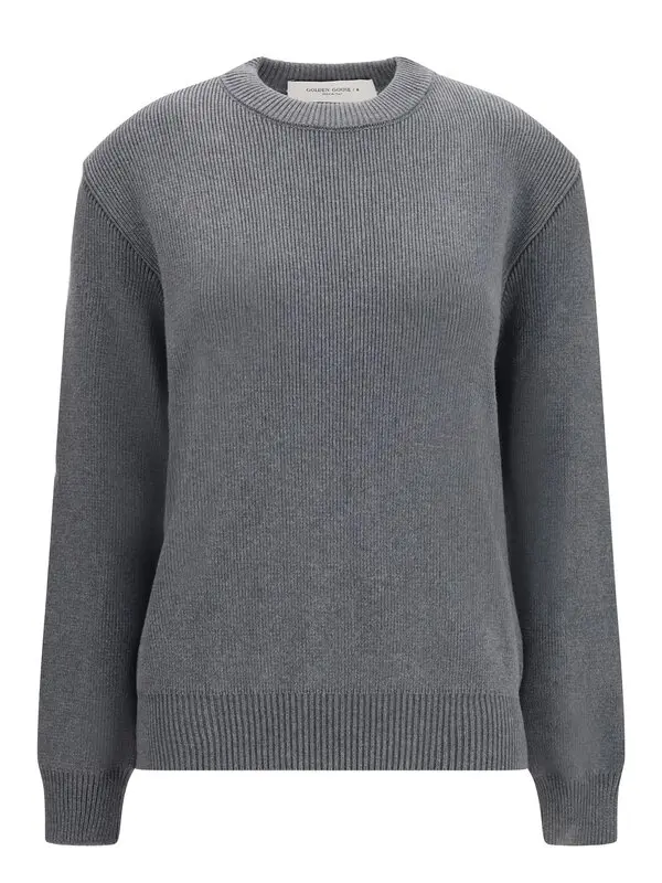 GOLDEN GOOSE Cotton Crewneck Sweater With Back Logo - Gray