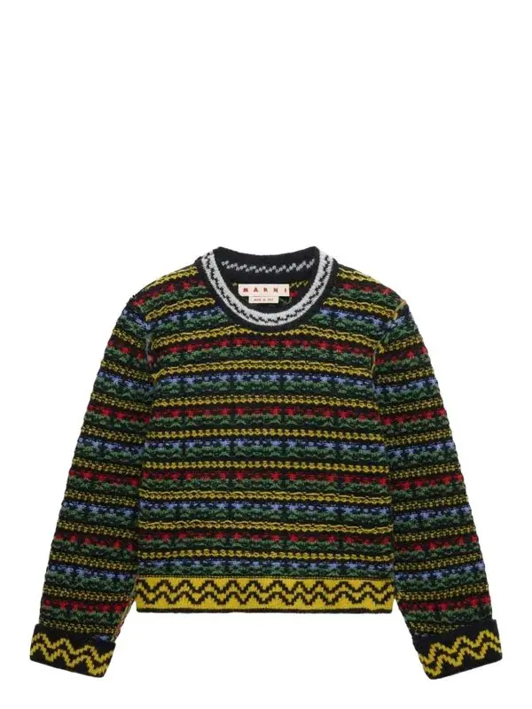 Marni Black Shetland Wool Sweater With Fair Isle Pattern - Multi