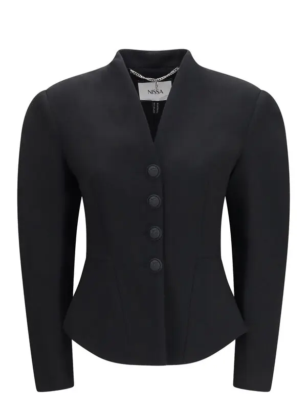 NISSA Tailored Wool-blend V-neck Jacket - Black