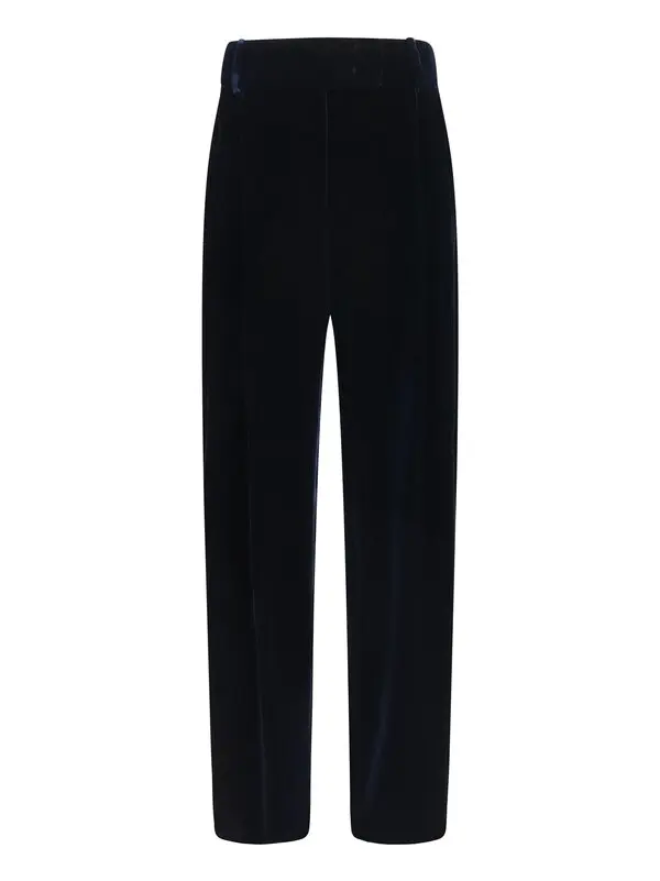 Giorgio Armani Wide Leg Pants With Double Pleats In Viscose And Silk Velvet - Blue