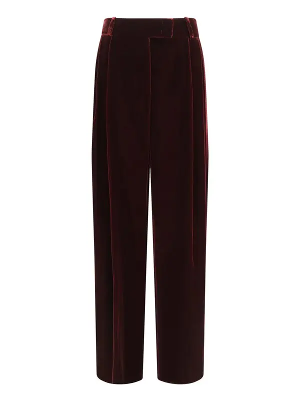 Giorgio Armani Wide Leg Pants With Double Pleats In Viscose And Silk Velvet - Multicolor
