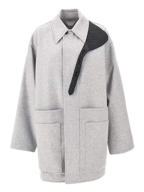 Bottega Veneta Double Coat With Intrecciato Leather Strap - Grey